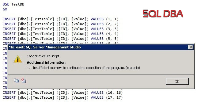 اجرا کردن اسکریپت های بزرگ در SSMS بدون خطای حافظه (mscorlib) - مشاوره و آموزش دیتابیس SQL Server
